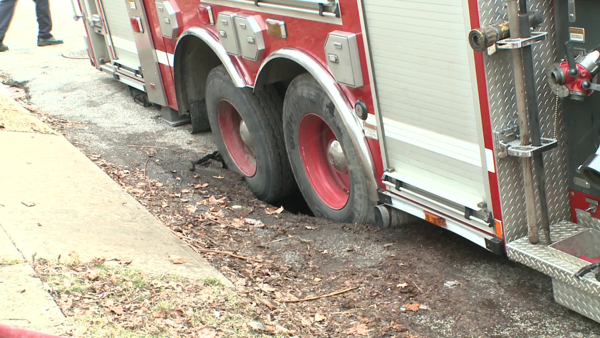 Cleveland: Fire truck gets stuck after road collapse | wkyc.com
