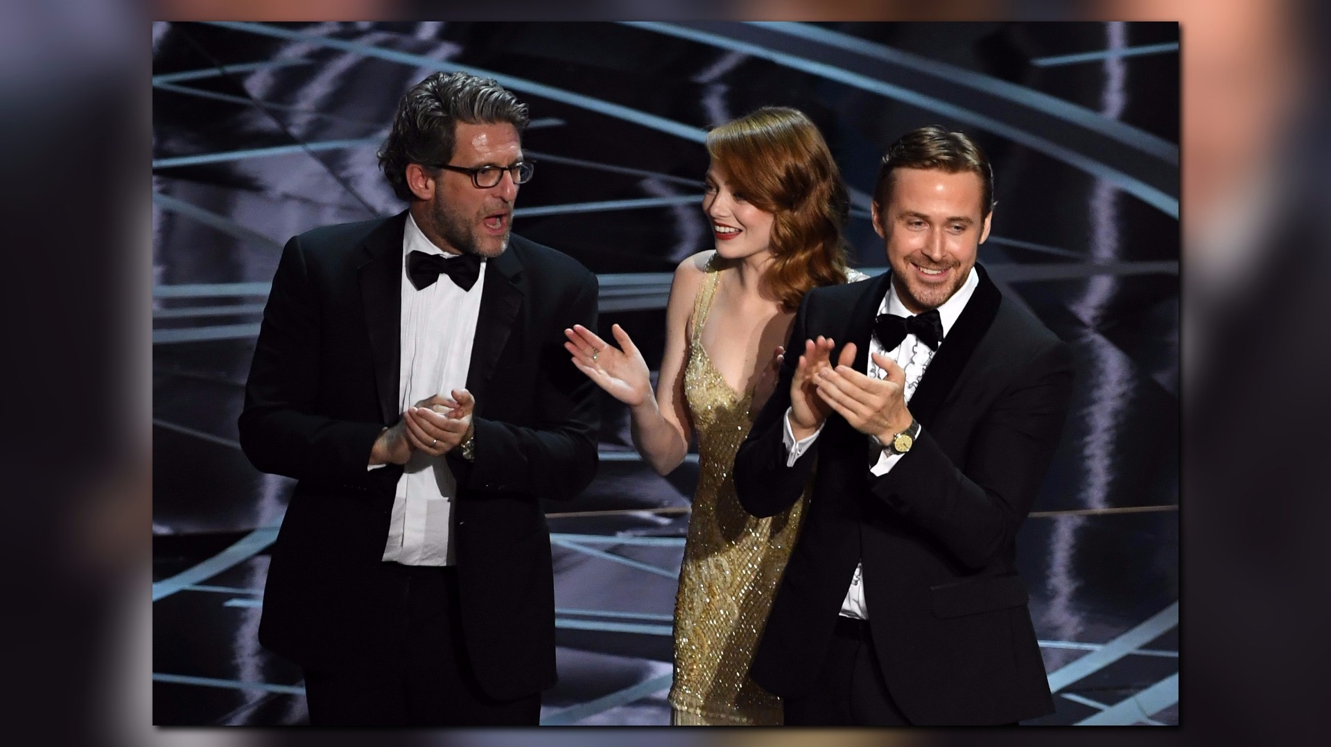 Dan Gilbert's brother on stage during Oscars Best Picture mistake ...